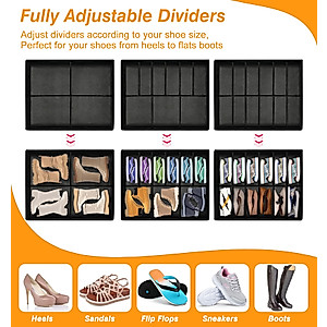 punemi Under Bed Shoe Storage Organizer With Wheel & Adjustable Dividers, Underbed Shoes Boot Closet Storage Solution Containers - Side & Bottom Support & 3 Handles, Up To 12 Shoes, 29.5"X23.6"X7.9"