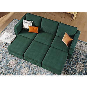 Belffin Corduroy Sectional Sleeper Sofa with Storage Ottoman, Modular Luxury Sectional Sofa with Chaise, Convertible Modern Sectional for Living Room, Green