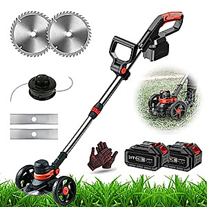 Electric Weed Wacker Battery Powered Weed Eater, 120cm-170cm Cordless String Trimmer Battery Powered Weed Wacker Lightweight Grass Cutter Machine with Battery, Charger and Wheel