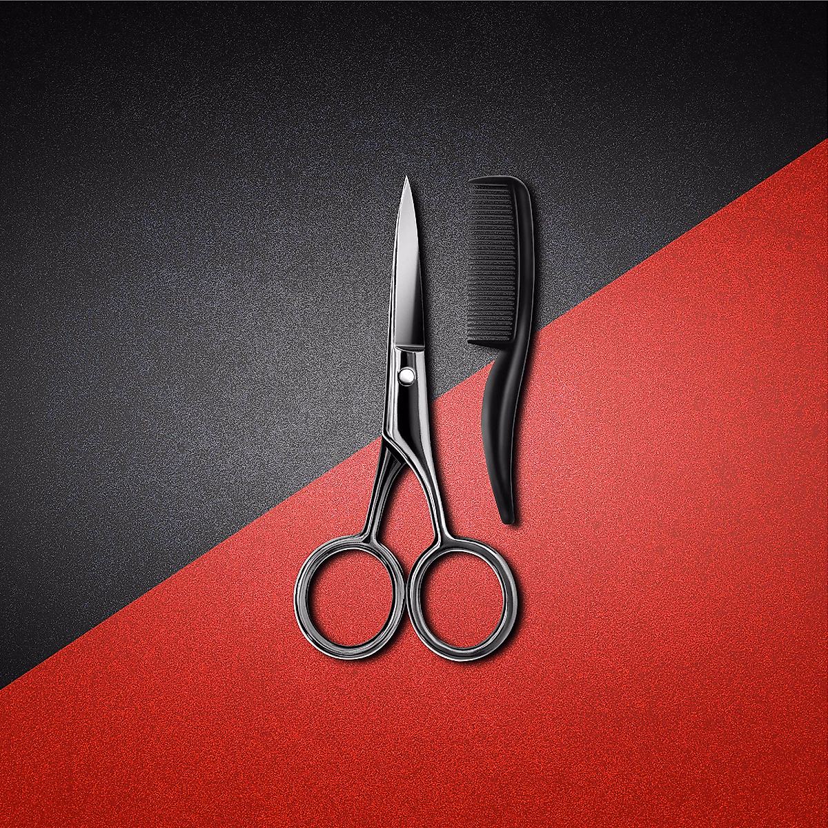 ManMade: Men's Grooming Set Mustache and Beard Scissors + Free Comb, Two-Piece Grooming Essentials, Stainless Steel Facial Hair Scissors for Men (Red)