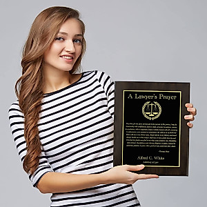 Customizable Lawyer's Prayer Plaque - Thank or Congratulate an Attorney or Celebrate a Law Student's Accomplishments - Include Their Name or Special Message (Cherry Wood w/Black and Gold Metal)