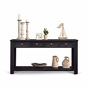 HLXZN Console Table for Entryway, 60 Inch Sofa Table Narrow Long Hallway Table Entryway Table w/4 Drawers and Bottom Shelf for Living Room Entryway Home, Black