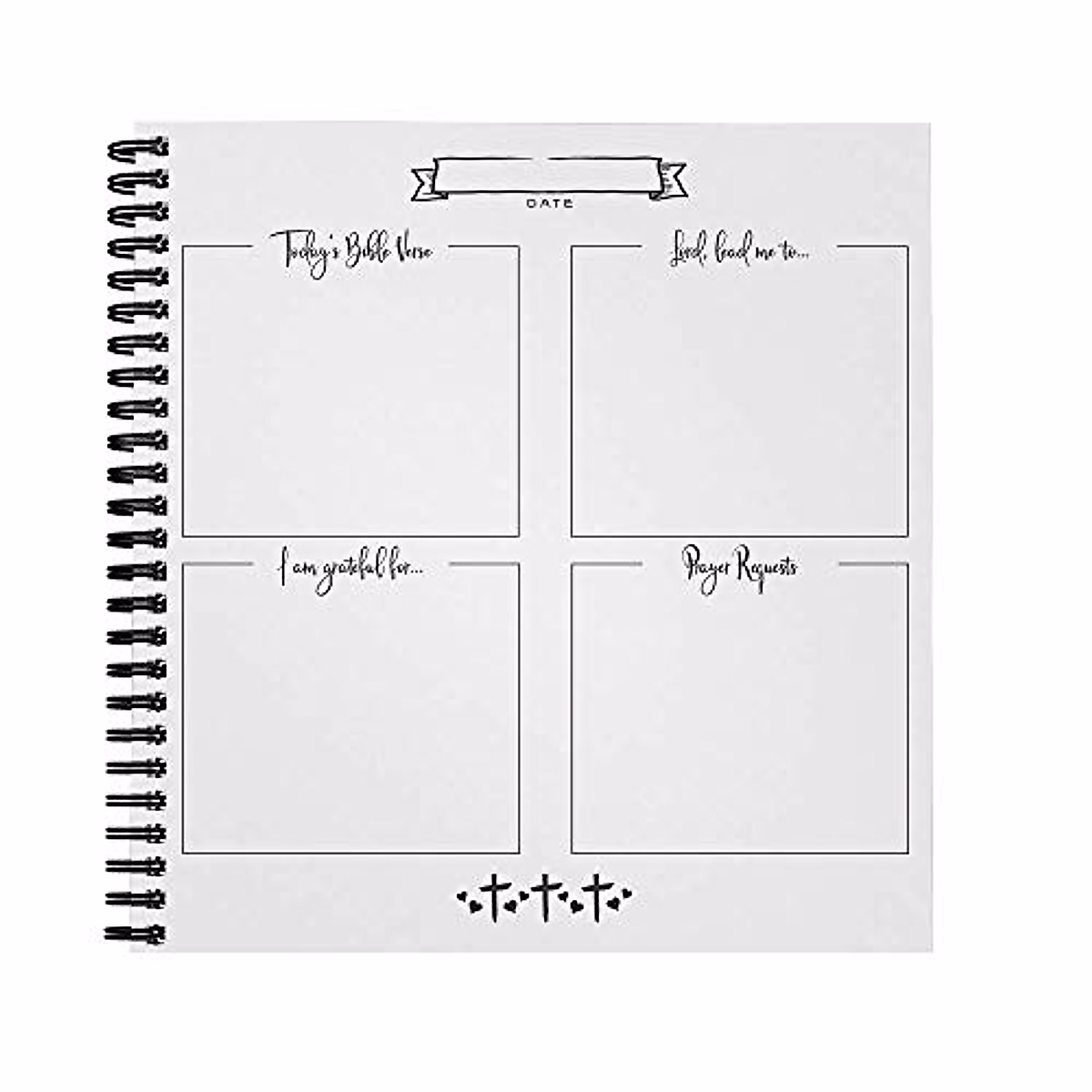 Softcover Pray 8.5" x 8.5" Religious Spiral Prayer Journal/Notebook, 120 Prayer Journal Pages, Durable Gloss Laminated Cover, Black Wire-o Spiral. Made in the USA