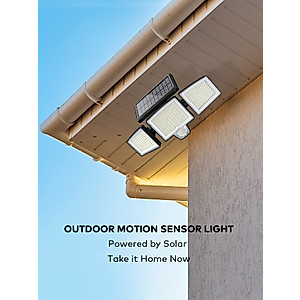 Atronor Solar Wall Security Flood Lights, 265 LED 2800LM with Motion Senor, Outdoor, Remote Control, 3 Lighting Modes, 3 Heads, 270° Wide, IP65 Waterproof, 2 Packs