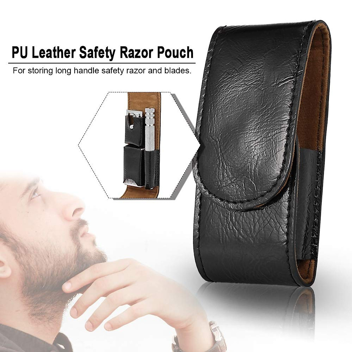 Men PU Leather Razor Pouch Shave Beard Shaver Handbag Pouch Safety Razor Case Storage Bag Double Edge Razor Holder