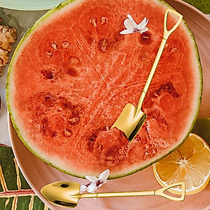 Golden Shovel Spoons for Desserts Coffee Tea Shovel Spoon Set Grapefruit Spoons Set of 2 Flat Watertermelon Ice Cream Spoons Gifts for Ice Cream Lovers House Warming Gifts for New Home Couples