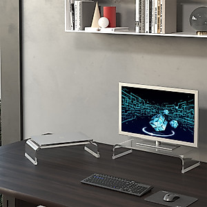 Acrylic Computer PC Laptop Monitor Stands Riser Clear 15” Desk Space Saving Stand Organizer Anti Cat Keyboard Protector Compatible with HP Acer LG Apple 13inch 14inch Laptops TVs & other Electronics