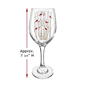 BANBERRY DESIGNS Cardinal Wine Glass - Set of 2 - Stemmed Glasses - Cardinals Perched on White Birch Trees - 7 3/4" Tall 12 oz
