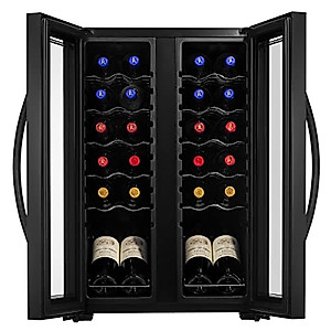 NutriChef PKCWC240 Cooler for White and Red Wines Chiller, Freestanding Compact Countertop Mini Fridge w/Digital Control, 24 Bottle Dual Zone-Black