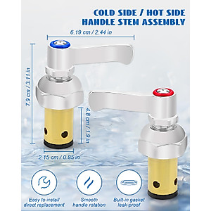 YIGUCS Handle Stem Assembly Hot & Cold Fits for T&S Brass Faucets Replace 002713-40 002714-40, Spindle Assembly for Eterna Valve Replacement