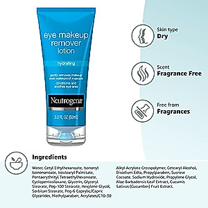 Neutrogena Hydrating Eye Makeup Remover Lotion, Gentle Daily Makeup Remover with Skin-Soothing Aloe and Cucumber Extracts to Remove Even Waterproof Mascara, Fragrance-Free, 3 oz