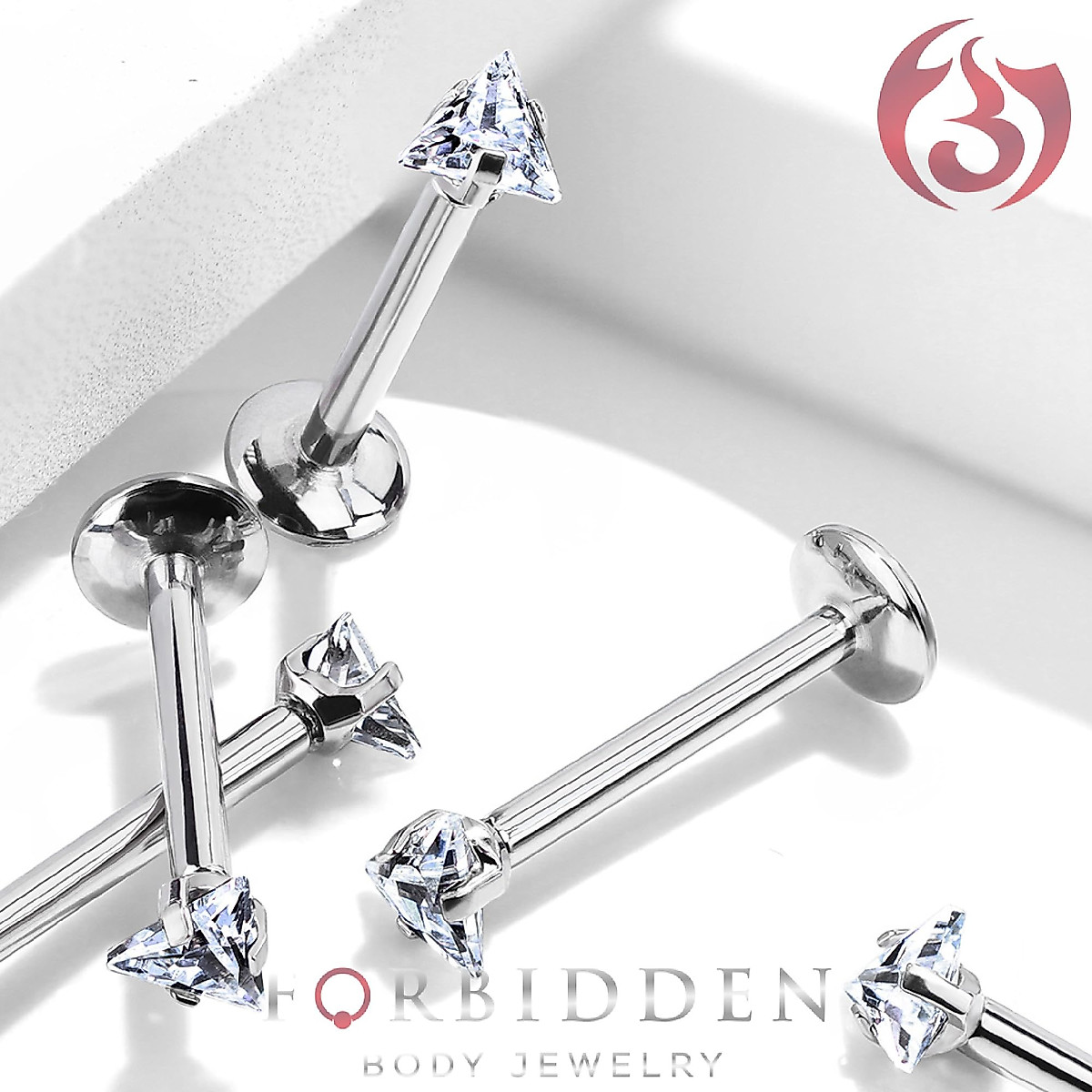 Forbidden Body Jewelry 16 g Titanium Internally Threaded CZ Triangle Flat Back Piercing Stud Earring, Helix, Cartilage, Labret, Monroe for Women or Men-6mm 2pc…