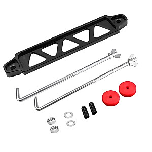 BESULEN Battery Hold Down Sets, Billet Aluminum Battery Tie Down Mount Bracket With Stainless Steel J Bolts, Universal 8" Triangular Five-Hole Car Battery Holder Kit For SUV, RV (Black)