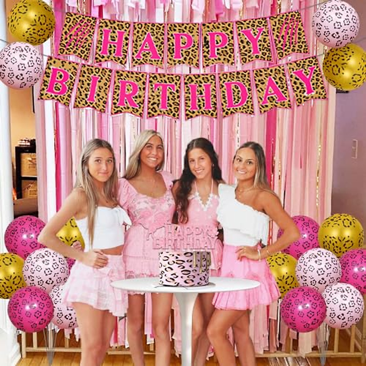 kreat4joy Cheetah Print Birthday Decorations Girl, Cheetah Happy Birthday Decorations Backdrop Banner Cake Topper, Cheetah Print Balloons Leopard for Safari Jungle Animal Cheetah Supplies