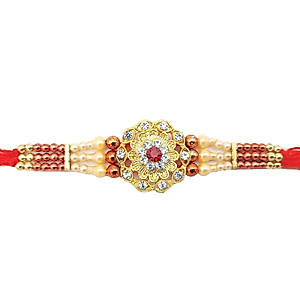 Palak Global Rakhi brass Bracelet, Unique designer Rakhi, Rakhi celebration with your Brother, Bhabhi/Sibling, Sister, Father & Family. Set of 2 (Fancy Rakhi with beautiful stones, Small)