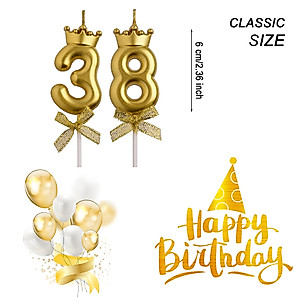 AOOLADA 38th 83rd Birthday Candles, Gold 83 38 Year Old Cake Topper Number Birthday Candles, Birthday Party Decorations Gifts for Women Men