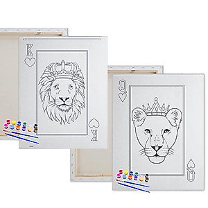 Essenburg Pre Drawn Canvas Paint Kit | Teen, Kids and Adult Sip and Paint Party | DIY Date Night Couple Activity| Canvas Boards for painting| KING & QUEEN OF HEARTS (S 8x10 CANVAS ONLY)