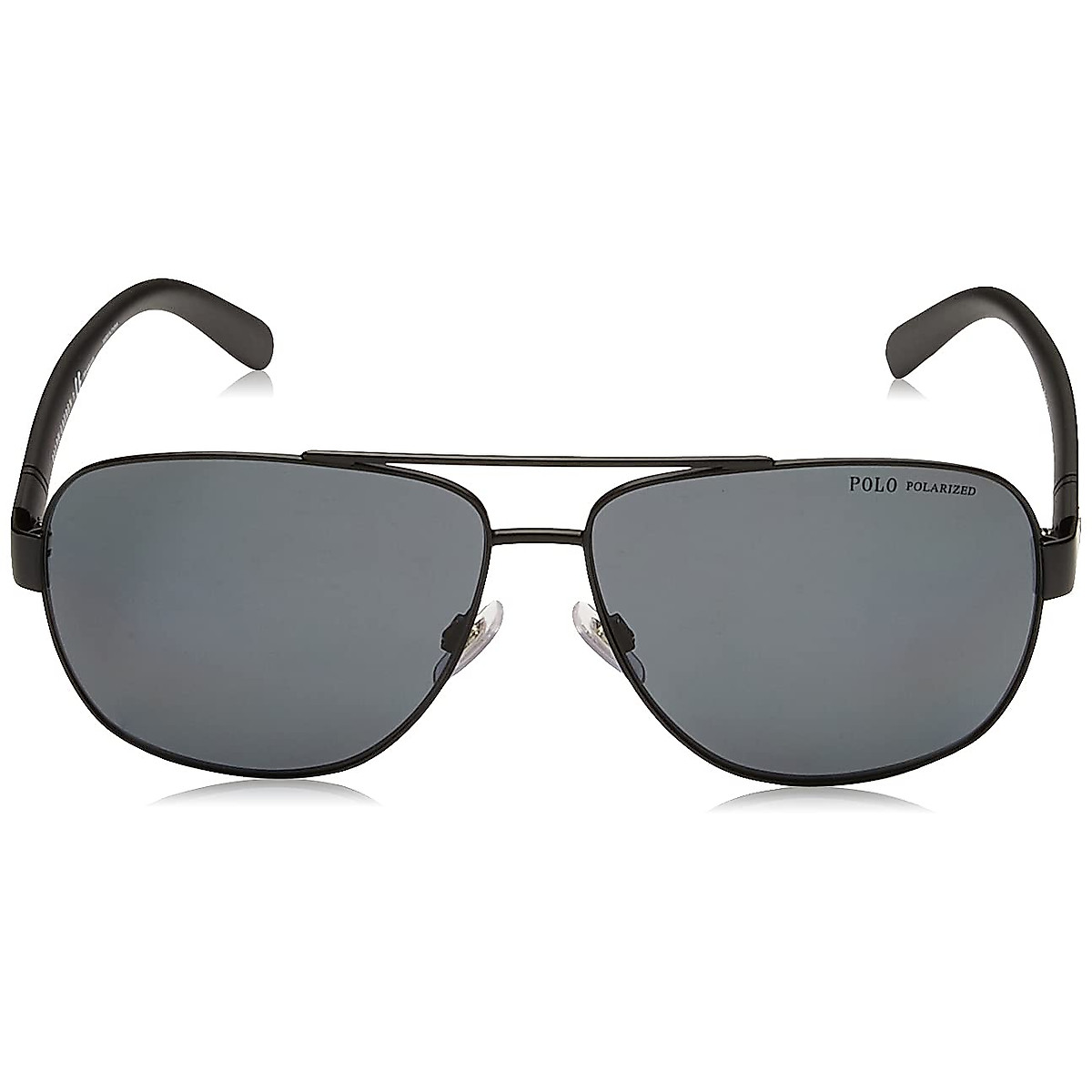 Polo Ralph Lauren Mens PH3110 Aviator Sunglasses, Semi-Shiny Black/Polarized Grey, 60 mm
