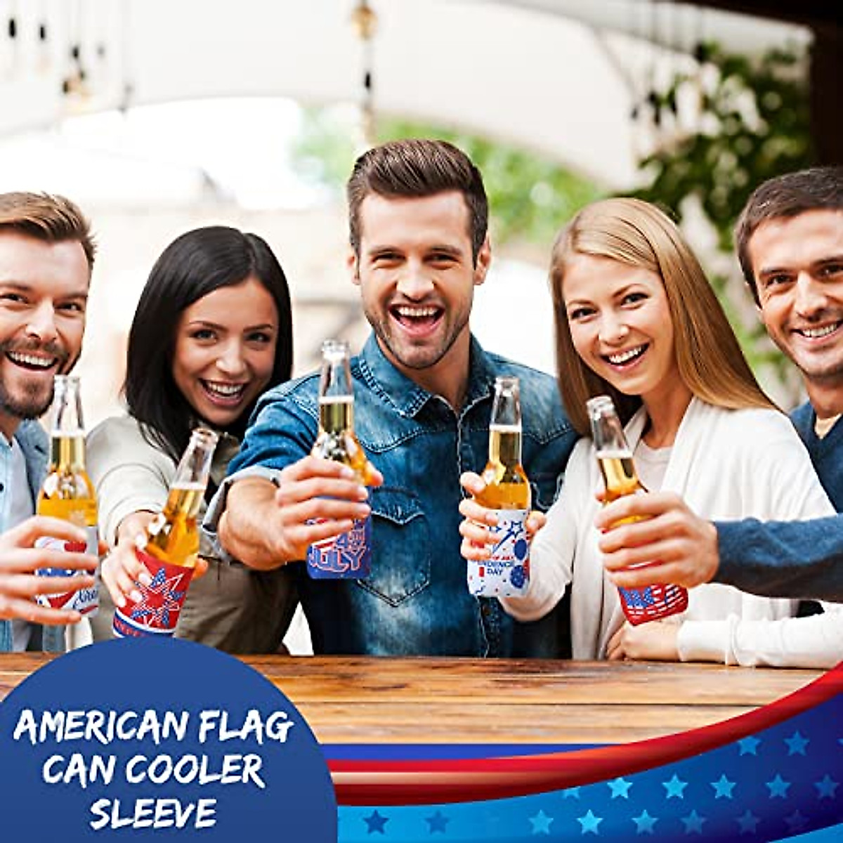 24 Pcs 4th of July Can Cooler Sleeve Independence Day Can Coolers American Flag Patriotic Funny Collapsible Neoprene Insulators for 12 oz Beer Drink Can Bottle Party Supplies