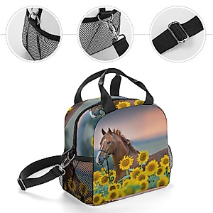 Sunflower Red Horse Lunch Bag, Lunch Box Portable Insulated Lunch Tote Bag, Thermal Cooler Bag for Women Work Outdoor