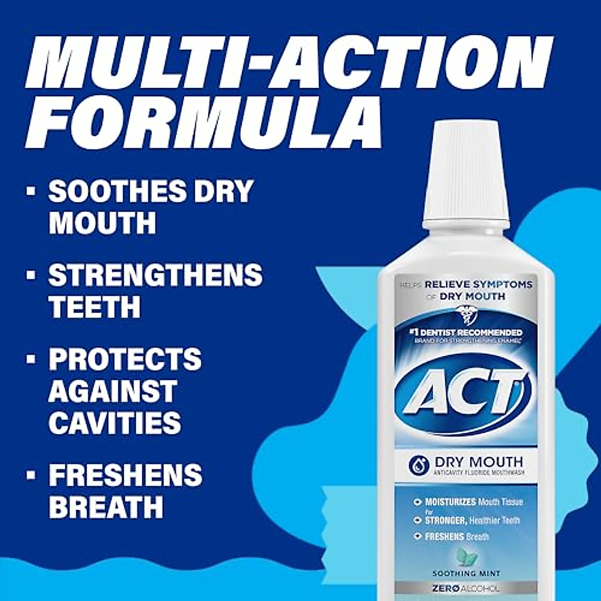 ACT Dry Mouth Anticavity Zero Alcohol Fluoride Mouthwash 18 fl. oz. Soothing Mint
