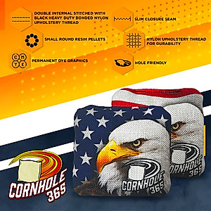 Cornhole365 Themed Cornhole Bags - All-Weather, Heavy-Duty Fabric, Resin Filling, Double-Stitched Duck Cloth - Professional Corn Hole Bean Bags for Indoor & Outdoor Use - American Eagle - Set of 8