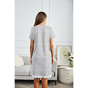 Ekouaer Women's Sleep Shirts Button Down Night Shirt Nightgowns Cotton