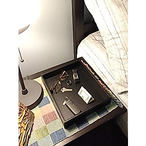 Valet Tray, Dresser Organizer, Desk Tray, Bedside Organizer, Key Bowl, Nightstand Organizer for Men, EDC Tray, Black PU Leather, 10.3 x 8.3 x 1.6 inches