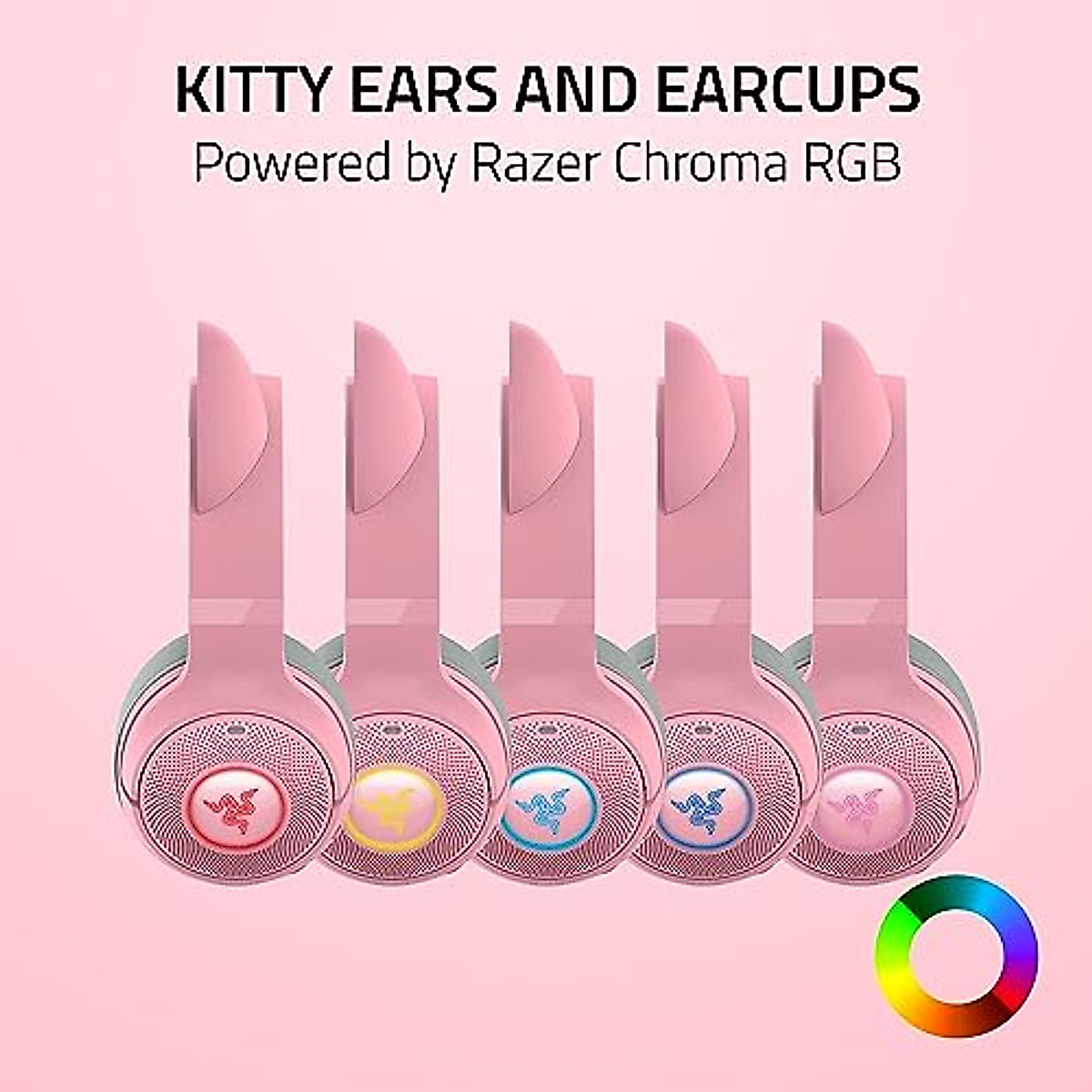 Razer Kraken Kitty V2 BT Wireless RGB Headset: Chroma RGB Kitty Ears & Earcups - Bluetooth 5.2-40 mm Drivers - Noise-Cancelling Mics - Lightweight - 40 Hr Battery w/Type C Charging - Quartz Pink