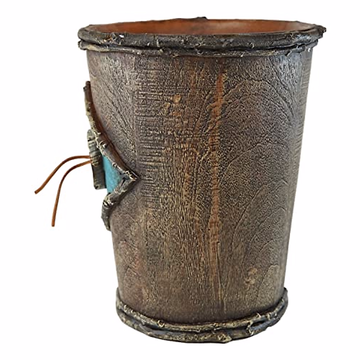 Ebros Gift Rustic Southwestern Old World Country Turquoise Bullseye with Branchwood Borders Faux Wood Bathroom Accessory Resin Sculpture (Dry Waste Basket Trash Bin)
