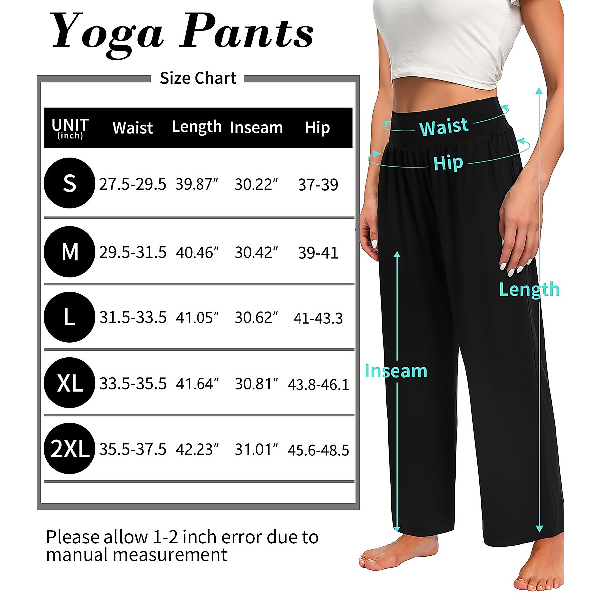 OLIKEME Womens Yoga Pants Wide Leg Lounge Loose Sweatpants Palazzo Workout Joggers with Pockets (Black-M)