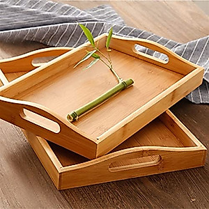 GEEKLLS Breakfast Tray Rectangular Bamboo Tea Box Tray Food Snacks Bread Coffe Serving Tray Table Bottle Cups Storage Plate Home Dinning Room Decor