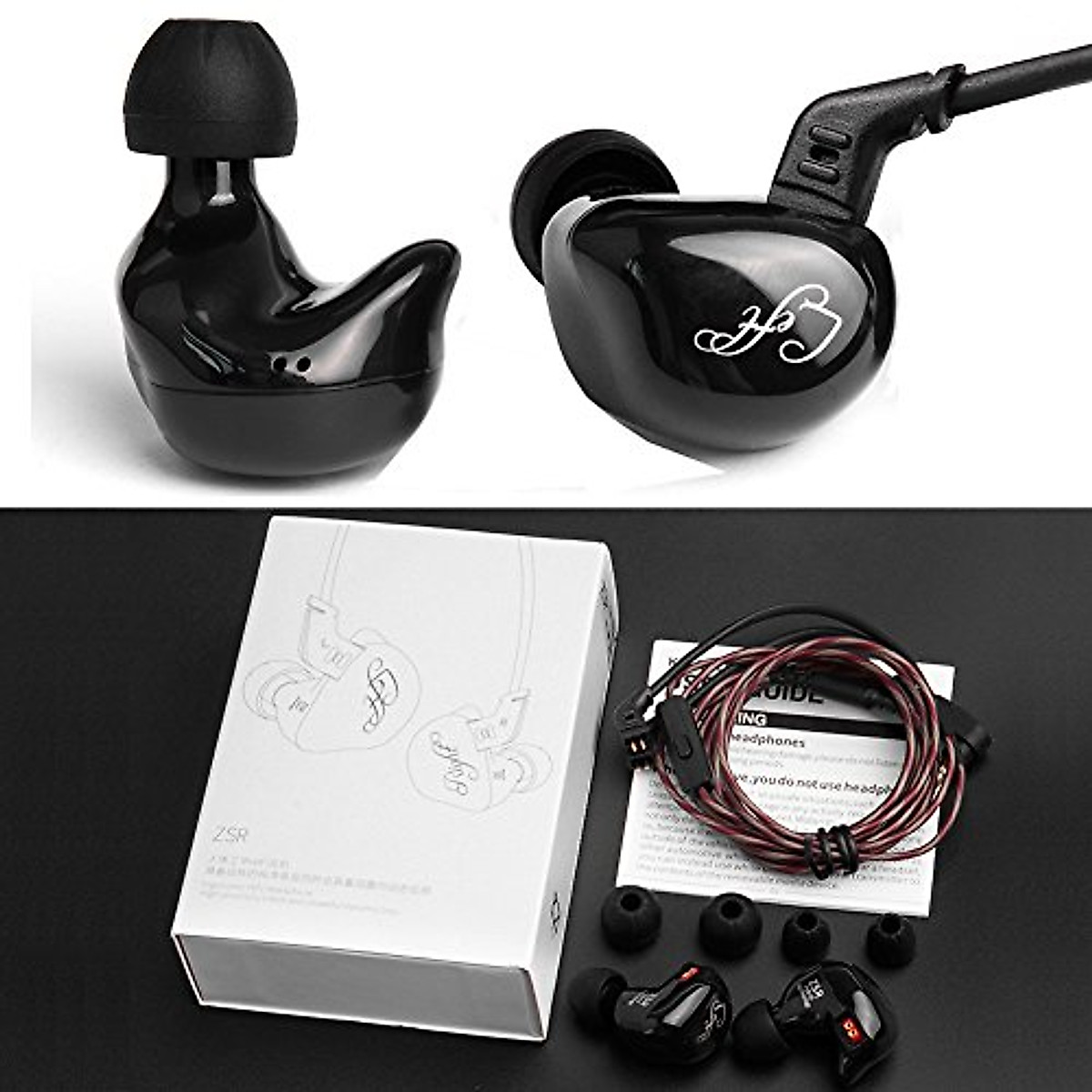 KZ ZSR in-Ear Headphones 1 DD & 2 BA Earphone HiFi Stereo Deep Bass Earbuds with Detachable Cable Noise Isolating Headset with Hybrid Driver for Running, Jogging, Walking (Black Without Mic)