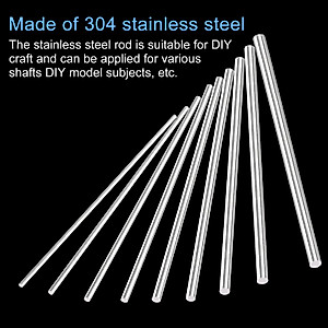 MECCANIXITY 304 Stainless Steel Round Rods, 2mm x 350mm Solid Shaft Rods for DIY Craft Model Car Helicopter Airplane, Pack of 10