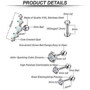 YOVORO 7Pcs 16G Stainless Steel Cartilage CZ Stud Earrings for Women Helix Tragus Daith Piercing Jewelry S2