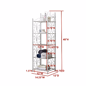 KB Designs - Free-Standing 5 Tier Bathroom Storage Shelf Unit, Metal Rack Shelving for Kitchen Living Room Hallway, White