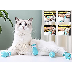 Tmsuxin Cat Boots for Cats Only, Anti-Scratch Cat Feet Covers Adjustable Prickly Anti-Off Shoes for Cat Silicone Cat Paw Protector Boots for Cats of Various Sizes for Cat Bathing and Shaving (Blue)