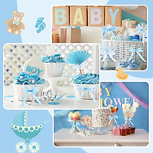 14 Rolls Baby Blue Ribbon Baby Shower Wrapping Ribbon 70 Yards It's a Boy Blue Ribbon Assorted Foot Print Elephant Satin Ribbon for Gift Wrapping Crafts Diaper Cake Baby Shower Birthday Favor