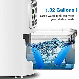 Portable Evaporative Cooler, LifePlus Bladeless Cooling Tower Fan with Instant Cool & Independent Humidifier, Remote Control, 50° Oscillation, Low Noise for Kitchen Bedroom Office