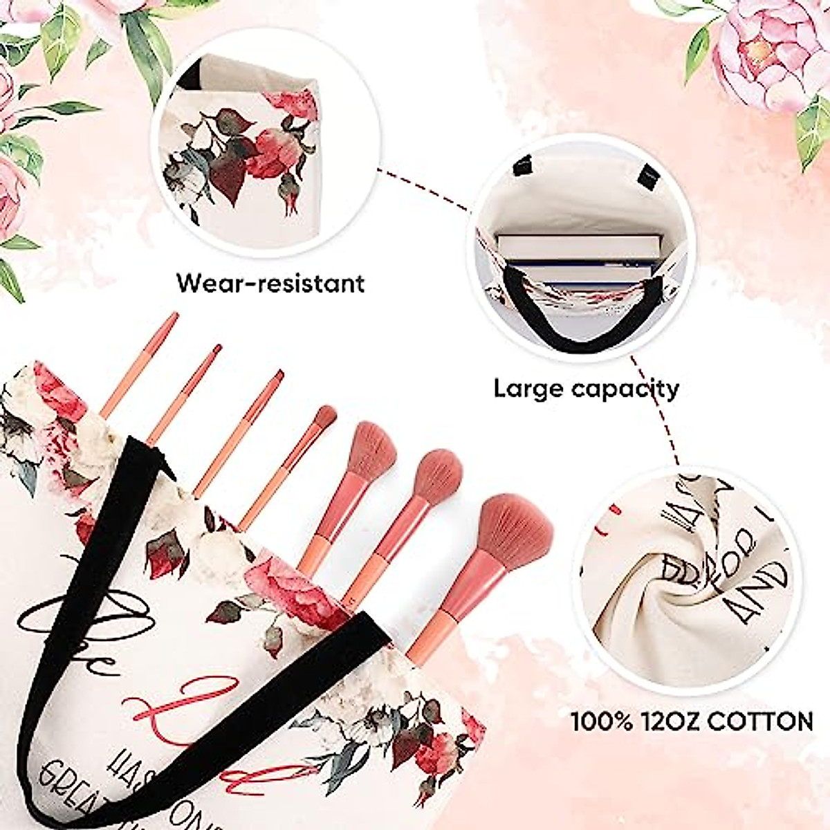 Silkfly 6 Pcs Bible Tote Bags for Women, Shoulder Scripture Religious Reusable Tote Bags Floral Verse Christian Tote Bag for Beach Market Travel Grocery Christmas Gift