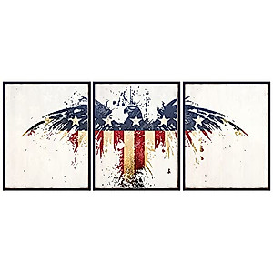 Patriotic Decor - American Eagle Wall Decor - American Flag Wall Decor - Patriotic Decorations - USA Wall Art - Patriotic Gifts for Marine, Army, Air Force, Navy Veteran - 8x10 Poster Set