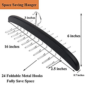 Tank Top Hanger Space Saving, 24 Large Capacity, Bra Hanger Organizers for Cami Tops, Ekezon 360° Rotating Foldable Metal Hooks Camisoles Hangers for Scarfs, Bras, Bathing Suits, Belts, Ties (Black)