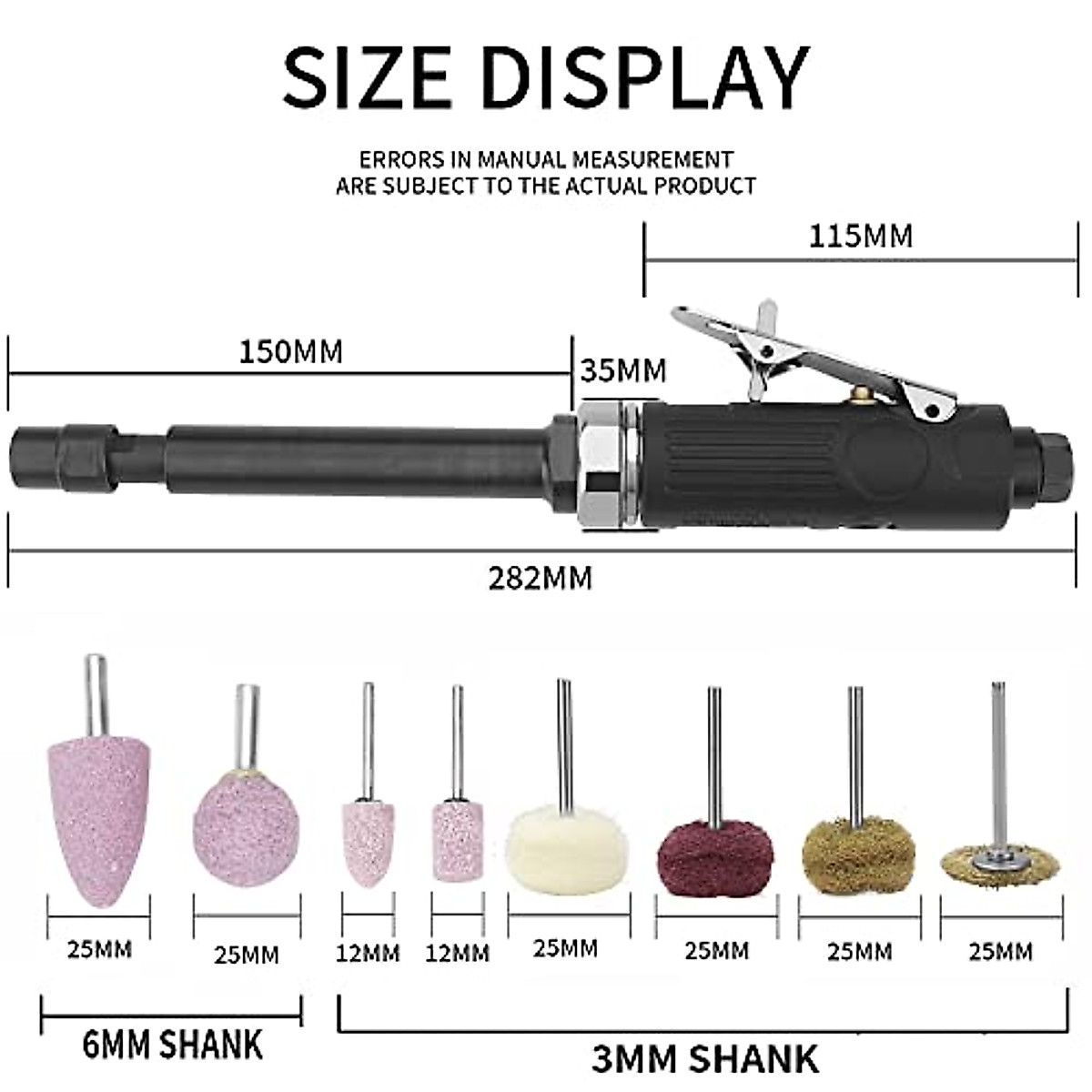BaiNuo 1/4'' 1/8'' Extended Air Die Grinder | Pneumatic Straight Power Die Grinders Grinding Machine, 22000RPM High Speed Engraving Cutting Tools