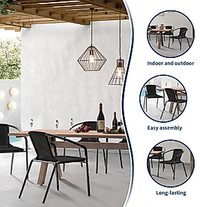 Amopatio Outdoor Dining Chairs Set of 4, Wicker Patio Chairs with Metal Frame, Rattan Indoor-Outdoor Chairs for Bistro, Deck, Yard, Porch, Restaurant Stack Chair 4 Pack Black