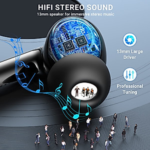 Wireless Earbuds, 2023 Wireless Headphones HiFi Stereo Earphones with 4 ENC Noise Canceling Mic, 42Hs Playtime In Ear Earbud, Bluetooth 5.3 Sport Earphones with LED Power Display for Android iOS Black
