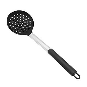 KUFUNG Silicone Slotted Spoon, Stainless Steel Handle Seamless & Nonstick Kitchen Ladles, BPA-free & Heat resistant up to 480°F, Silicone Non-Stick Kitchen Cooking Utensils Baking Tool (Black)