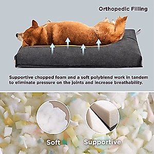 Lesure Dog Beds for Large Dogs - Dog Crate Pad with Removable Washable Cover and Waterproof Liner Up to 50lbs Faux Linen Chopped Foam Dog Pillow, Grey