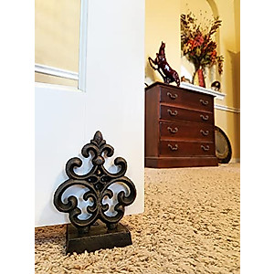 Lulu Decor, Cast Iron Fleur De Lis Door Stop, Door Stopper in Antique Black Finish, Beautiful and Useful Product (1 Piece)