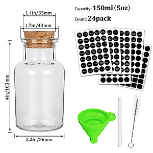 5oz Glass Bottles Jars with Cork Lids,15 Pack Spice Jars with Labels,150ml Kitchen Storage Jars Glass Canister for Herbs,Tea Leaves,Candy,Seasoning,DIY Crafts,Decorations