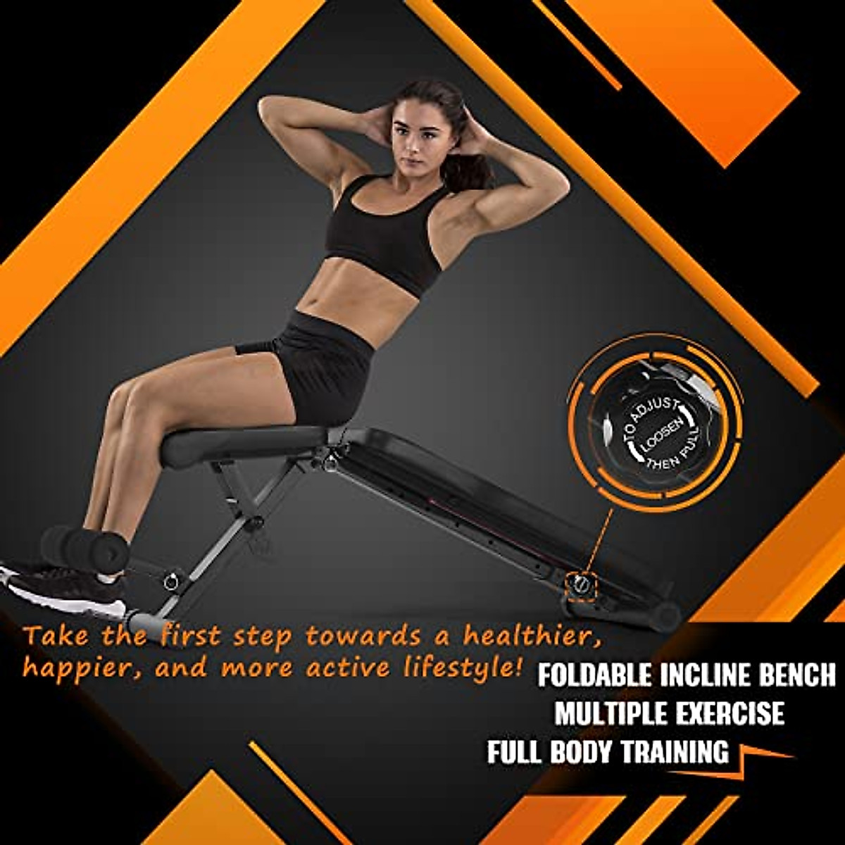 Adjustable weight bench, Foldable Workout Bench with 8+4+3 Angles and Quick Adjustable knob（Automatic Lock) - Weight capacity 650lbs, Easy to assemble